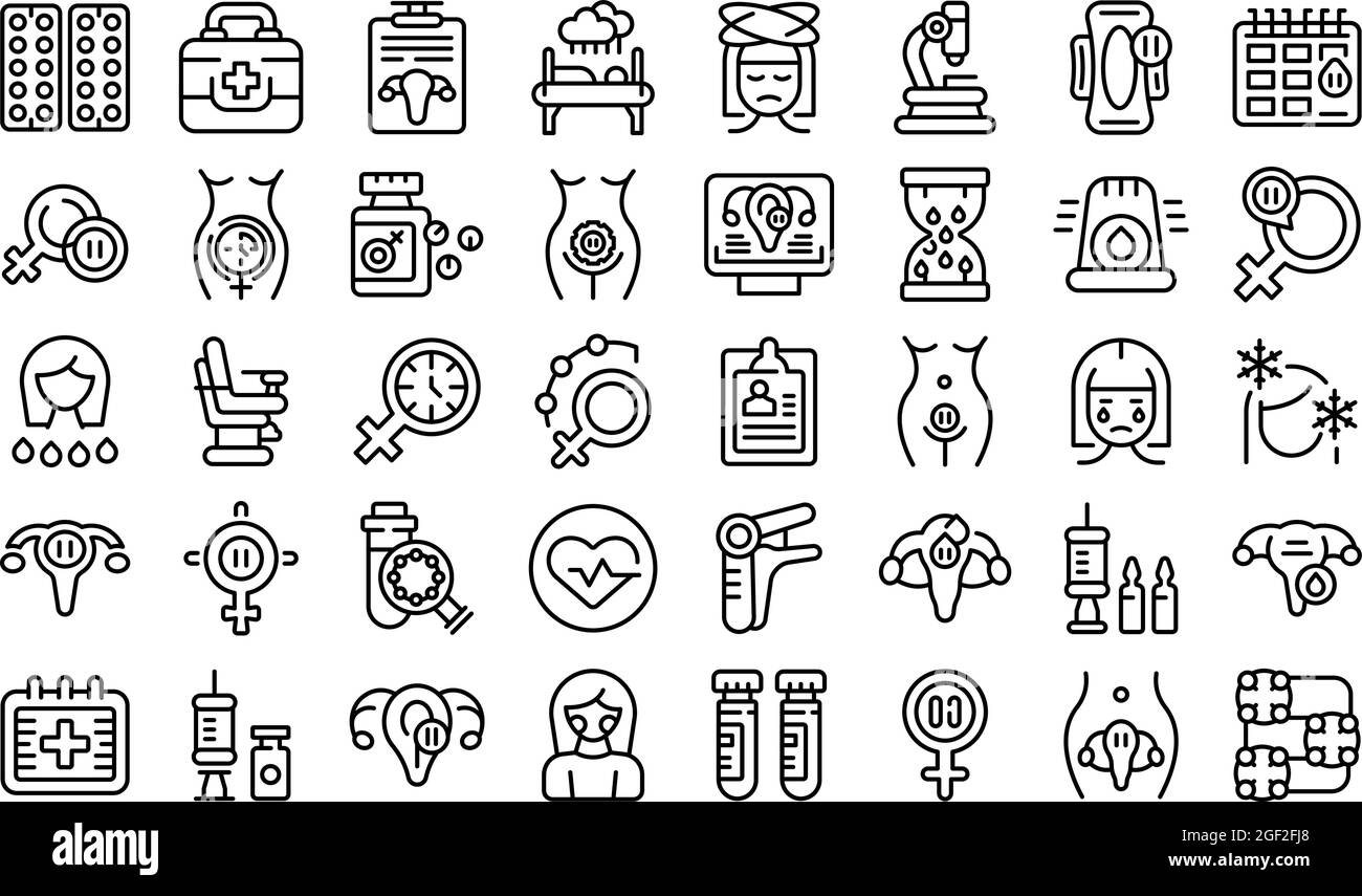 Menopause Icons Set Outline Vector Female Fertility Age Cycle Stock