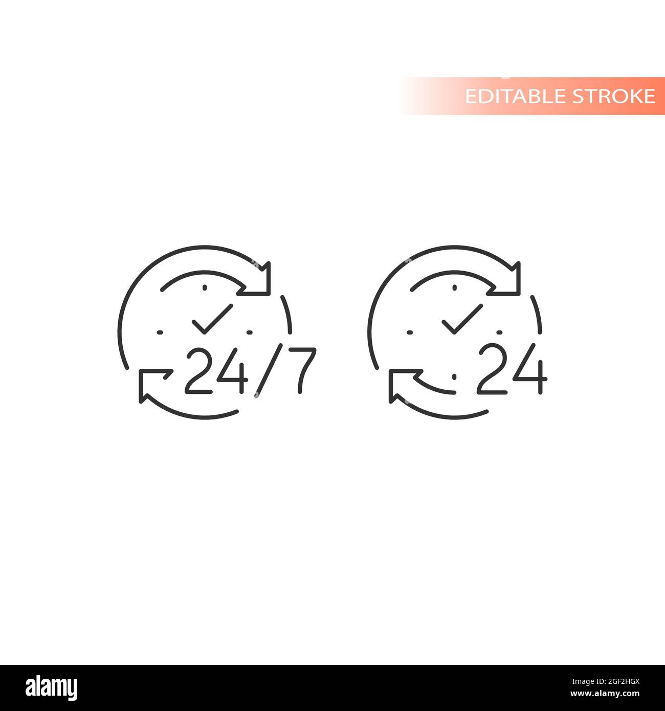 24 7 non stop arrow circle loop vector icon. Twenty four hour clock ...
