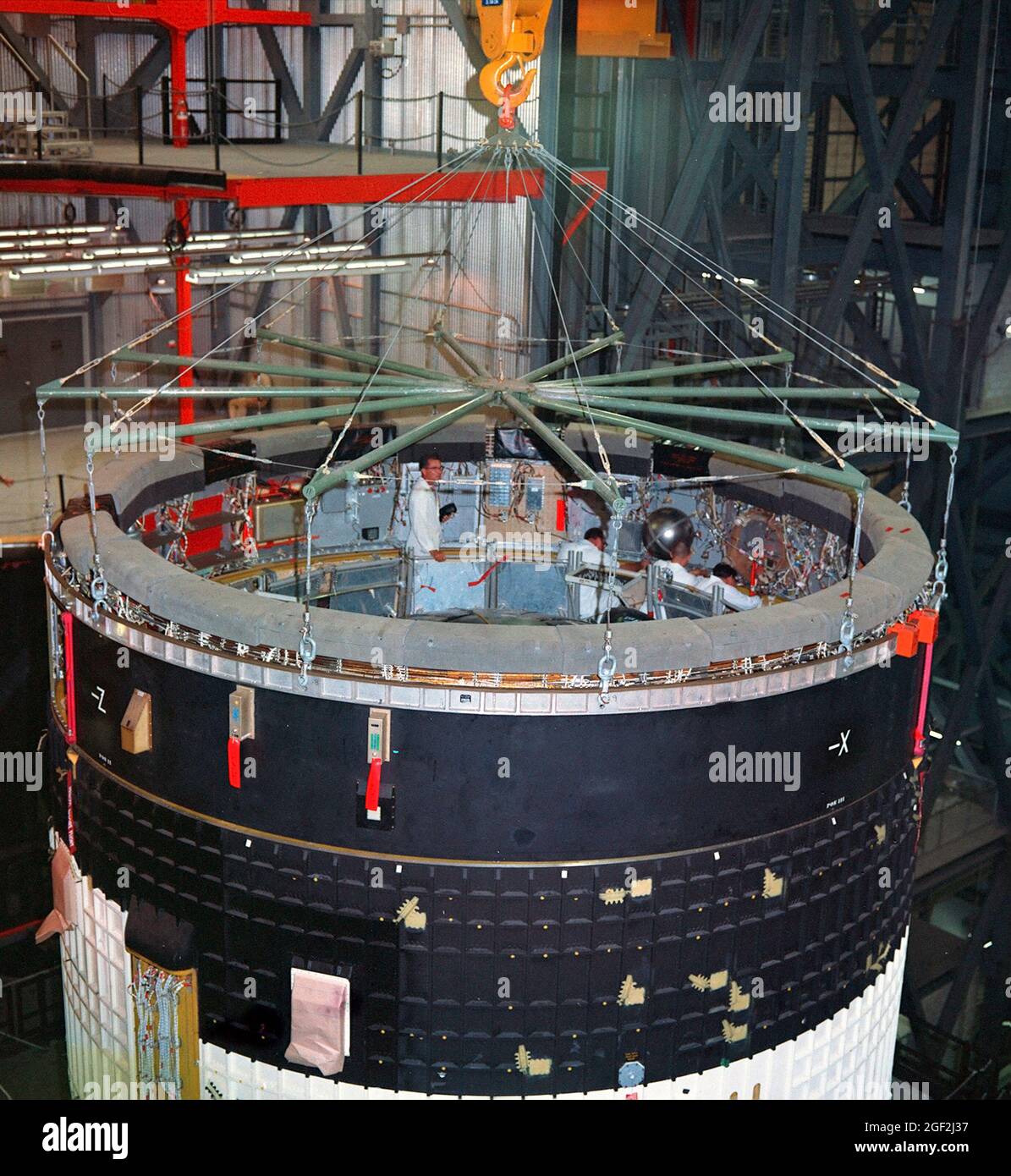 ERECTION AND MATING OF S-IV-B STAGE TO SATURN APOLLO 501, VAB. CAPE ...
