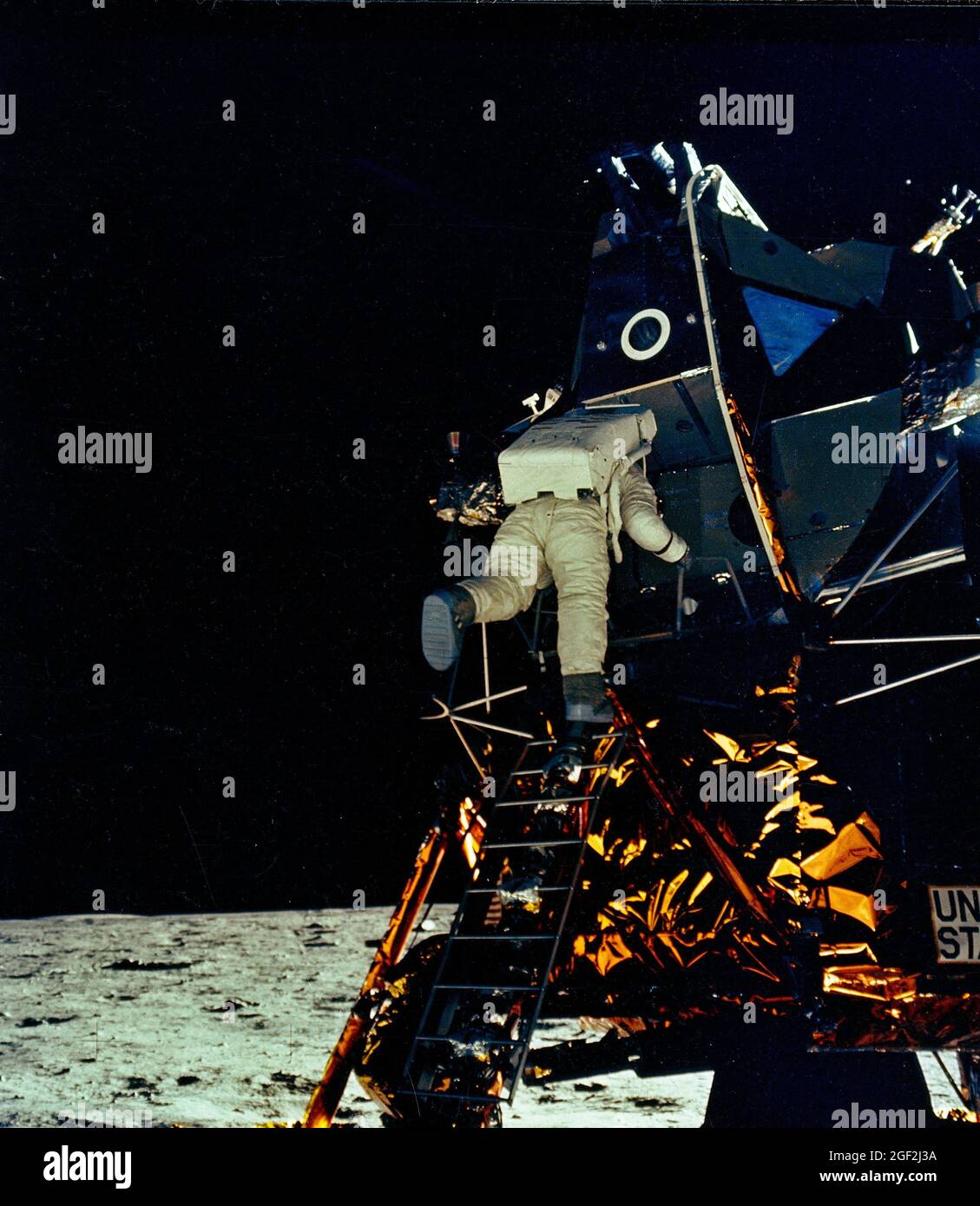 APOLLO 11 ONBOARD PHOTO: ASTRONAUT ALDRIN, EDWIN-E., JR. EGRESSES LUNAR ...