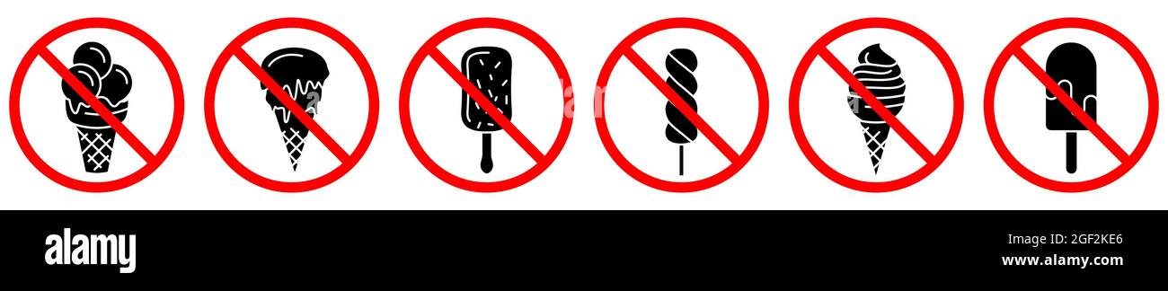Ice cream are forbidden. Stop ice cream icons. Vector illustration. No ...