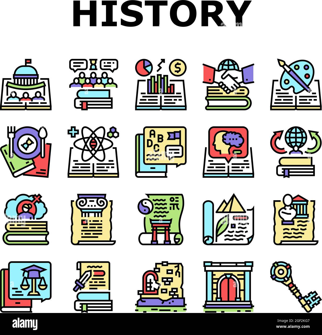 History Learn Educational Lesson Icons Set Vector Stock Vector Image ...