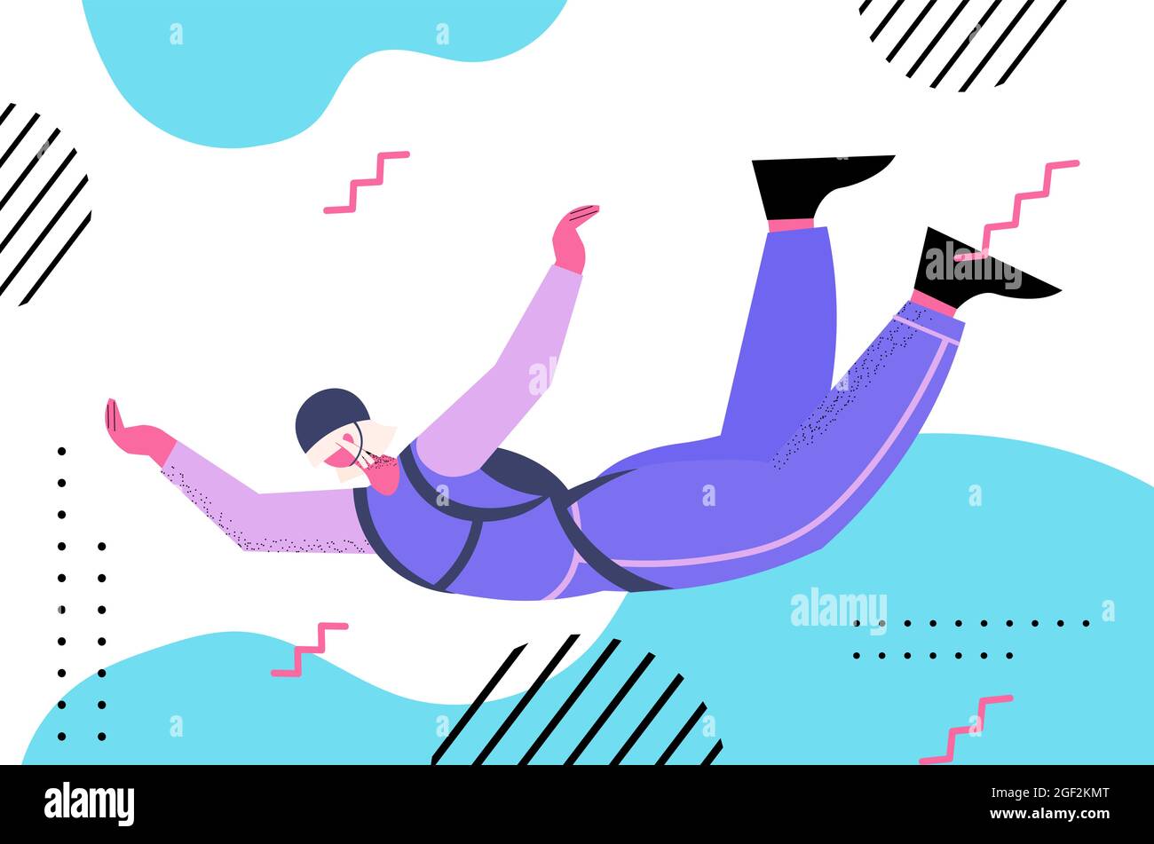 senior woman flying down during skydiving jump aged skydiver floating ...