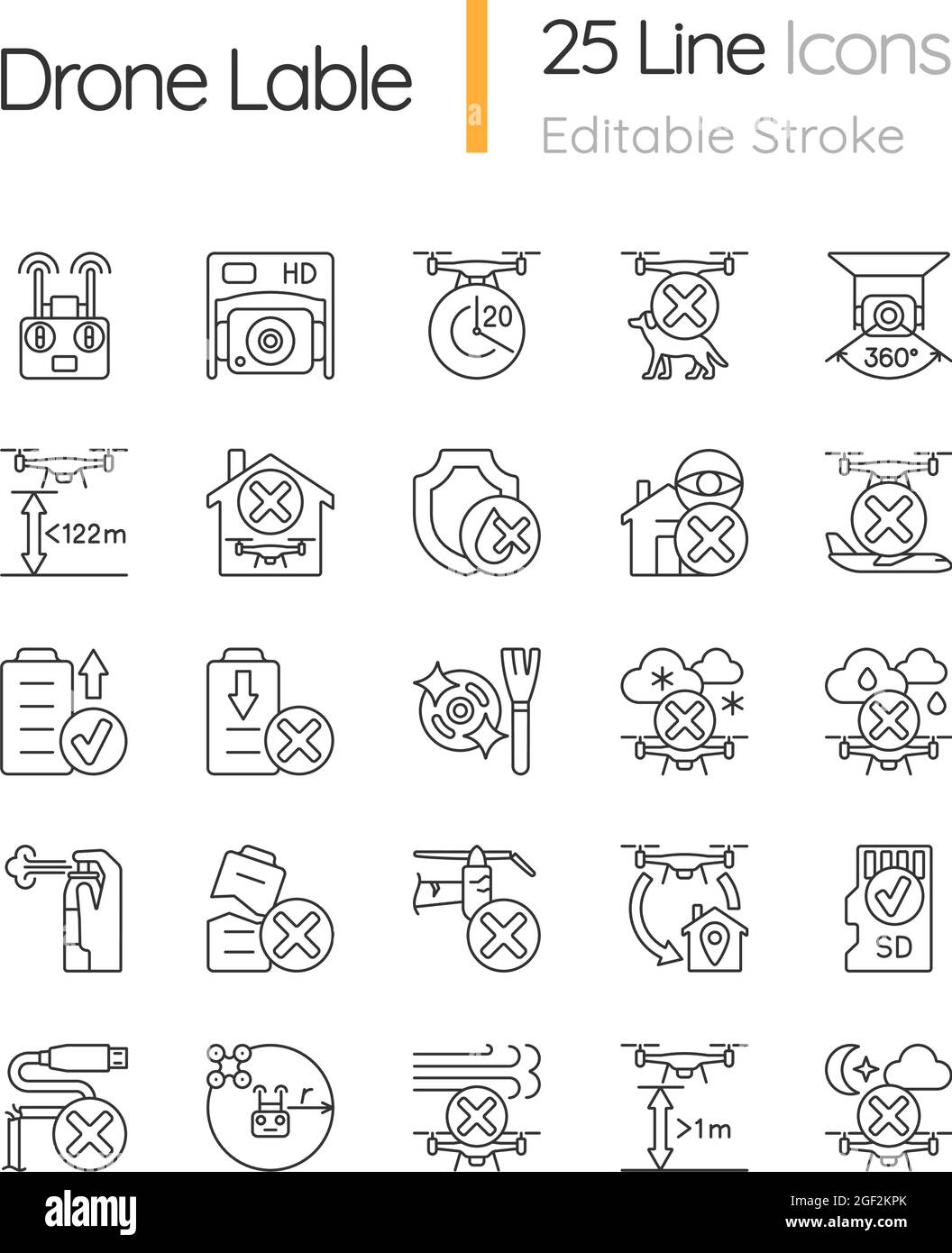 Drone usage linear manual label icons set Stock Vector Image & Art - Alamy