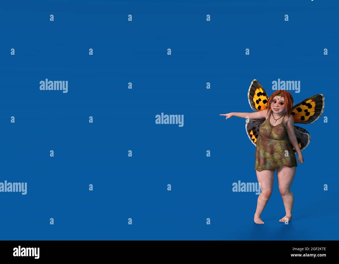 3D-illustration of a chubby cartoon fairy with copyspace for use as an ...