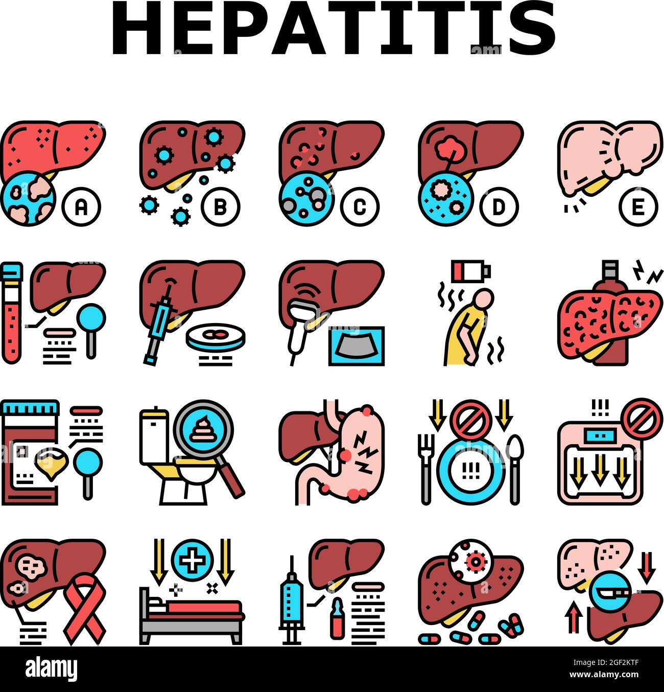 Hepatitis Liver Health Problem Icons Set Vector Stock Vector Image ...