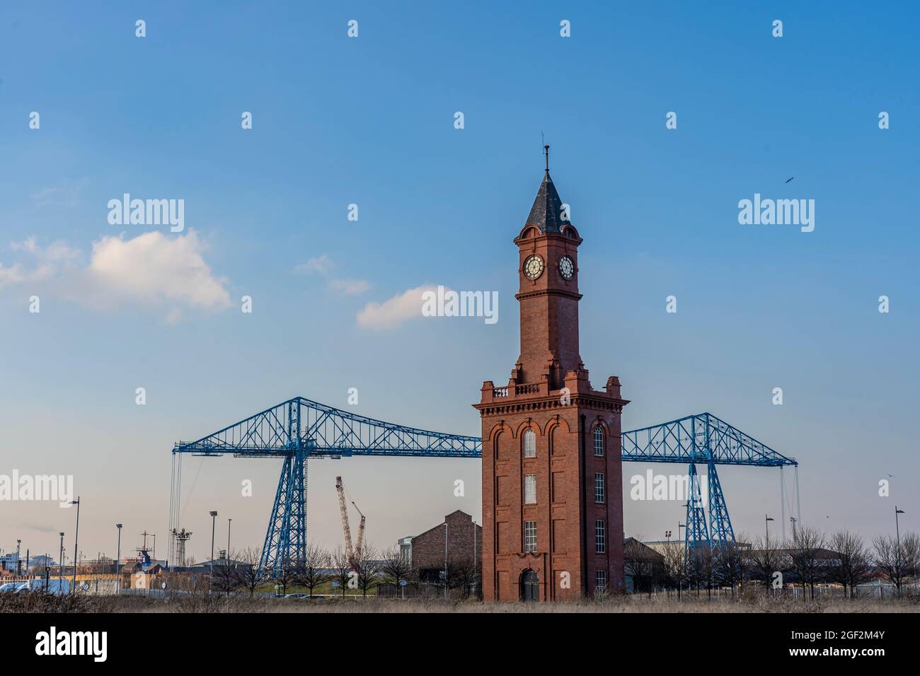 middle haven clock tower and transporter bridge at middlesbrough, north ...