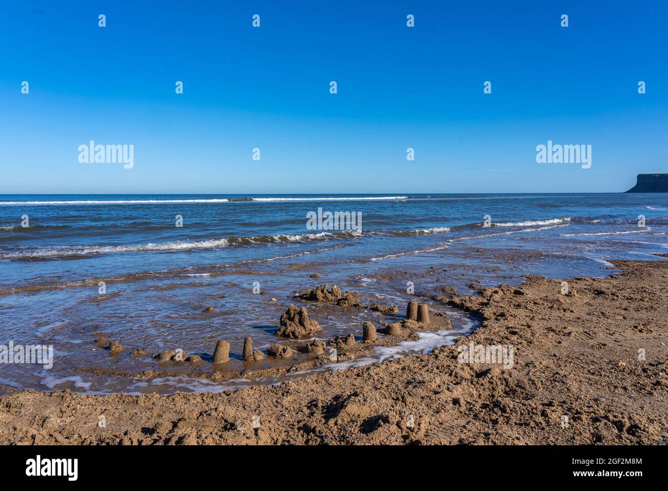 sandcastle destroyed by sea, saltburn, north yorkshire, uk Stock Photo ...