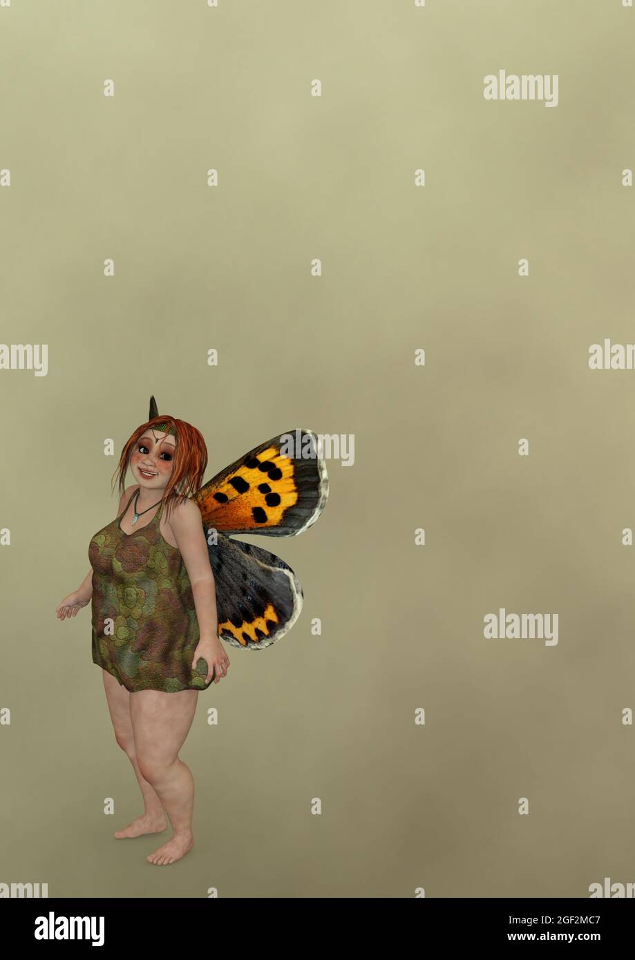 3D-illustration of a chubby cartoon fairy with copyspace for use as an ...