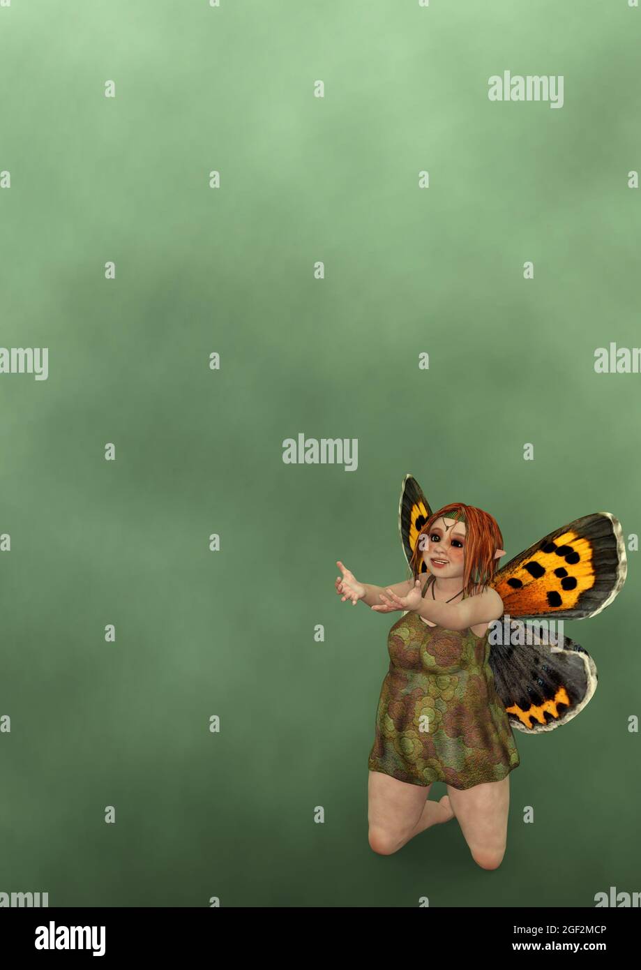 3D-illustration of a chubby cartoon fairy with copyspace for use as an ...