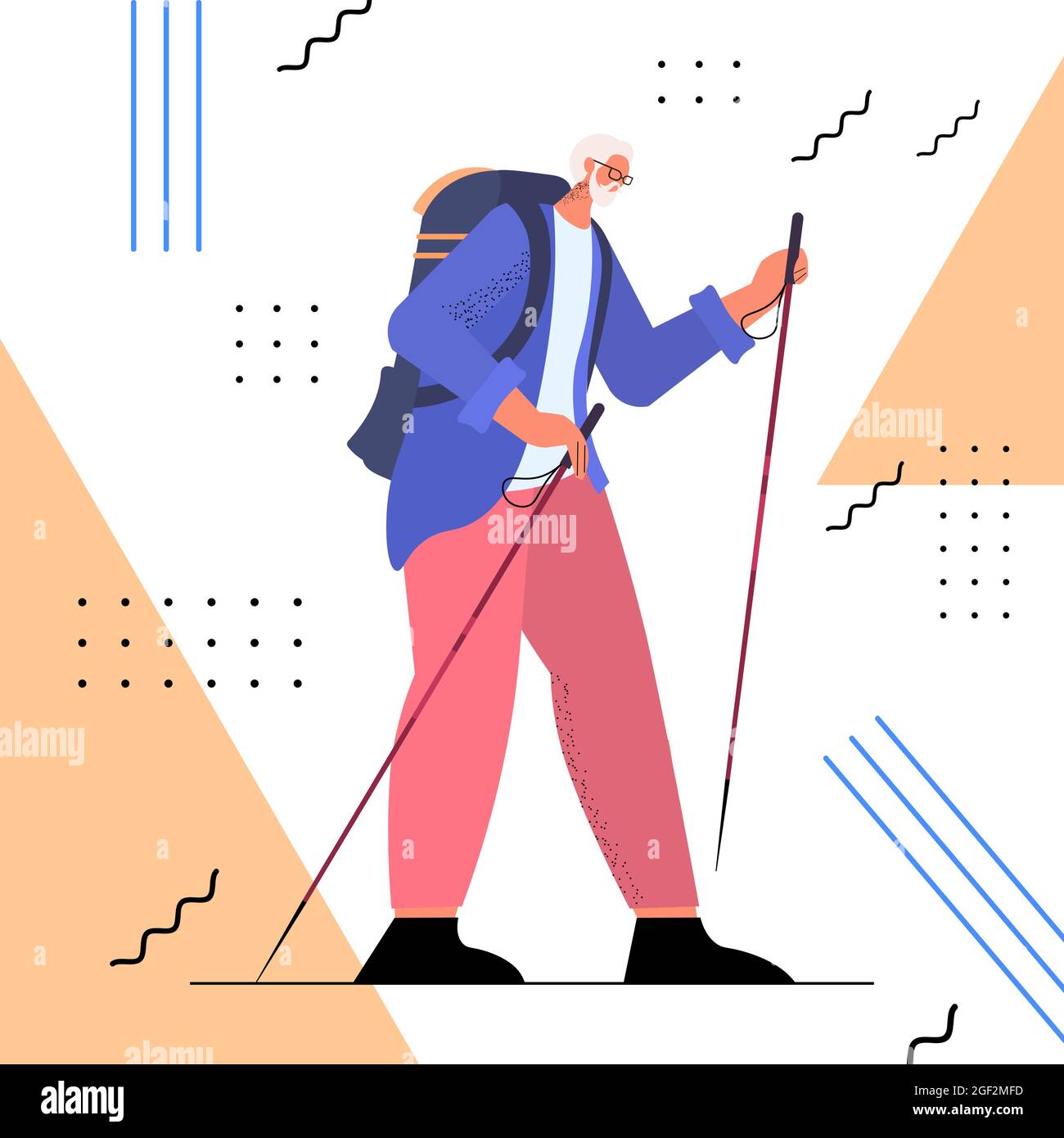 senior man hiker traveling with backpack active old age physical ...