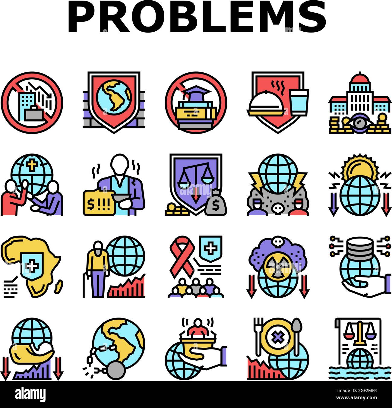 Social Public Problems Worldwide Icons Set Vector Stock Vector Image ...