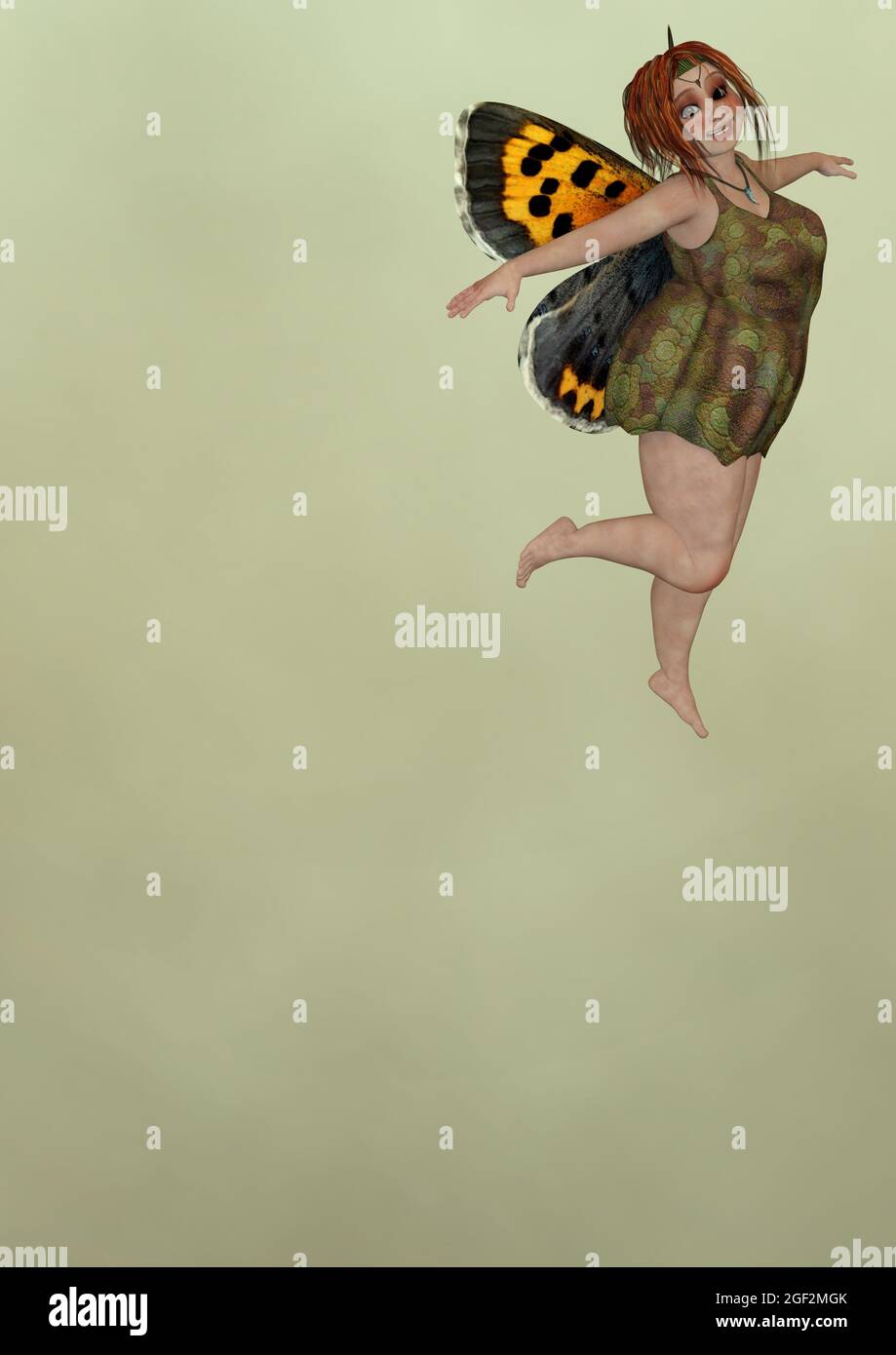 3D-illustration of a chubby cartoon fairy with copyspace for use as an ...