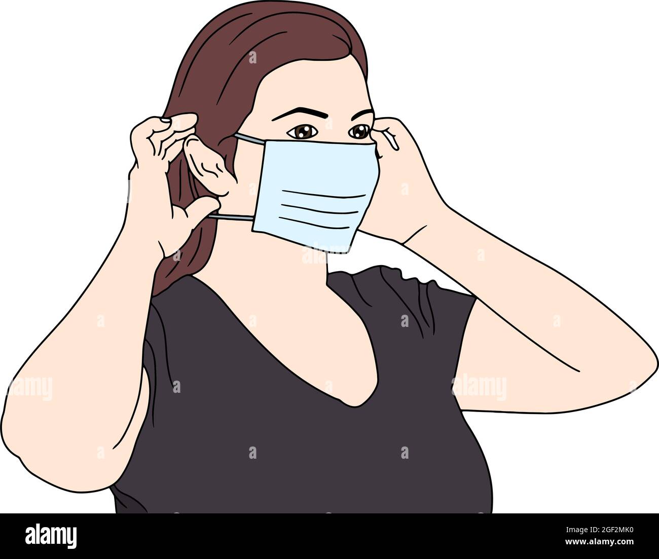 Illustration of a woman putting on a mask isolated on a white ...