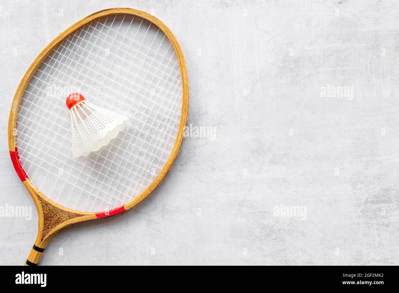 Sports eguipment of badminton racket and shuttlecock, top view Stock ...