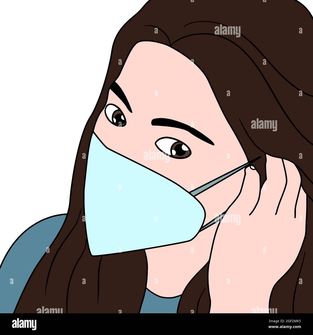 Illustration of a woman putting on a mask isolated on a white ...