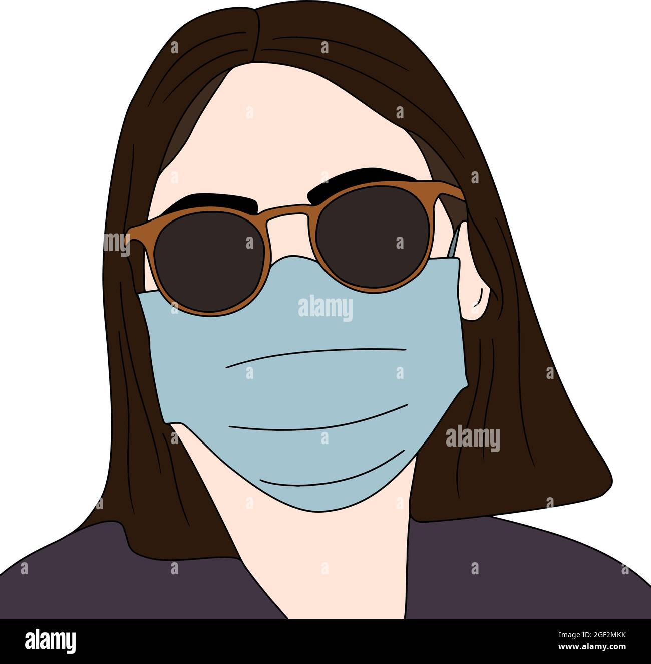 Illustration of a woman wearing a face mask and sunglasses isolated on ...