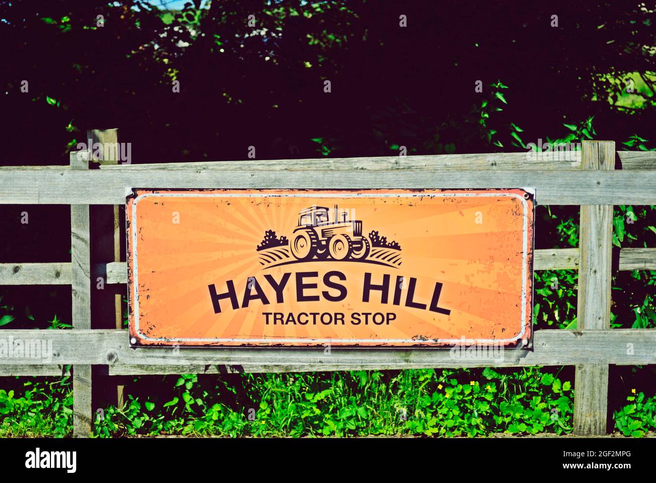Tractor stop sign at Lee Valley animal farm Stock Photo - Alamy