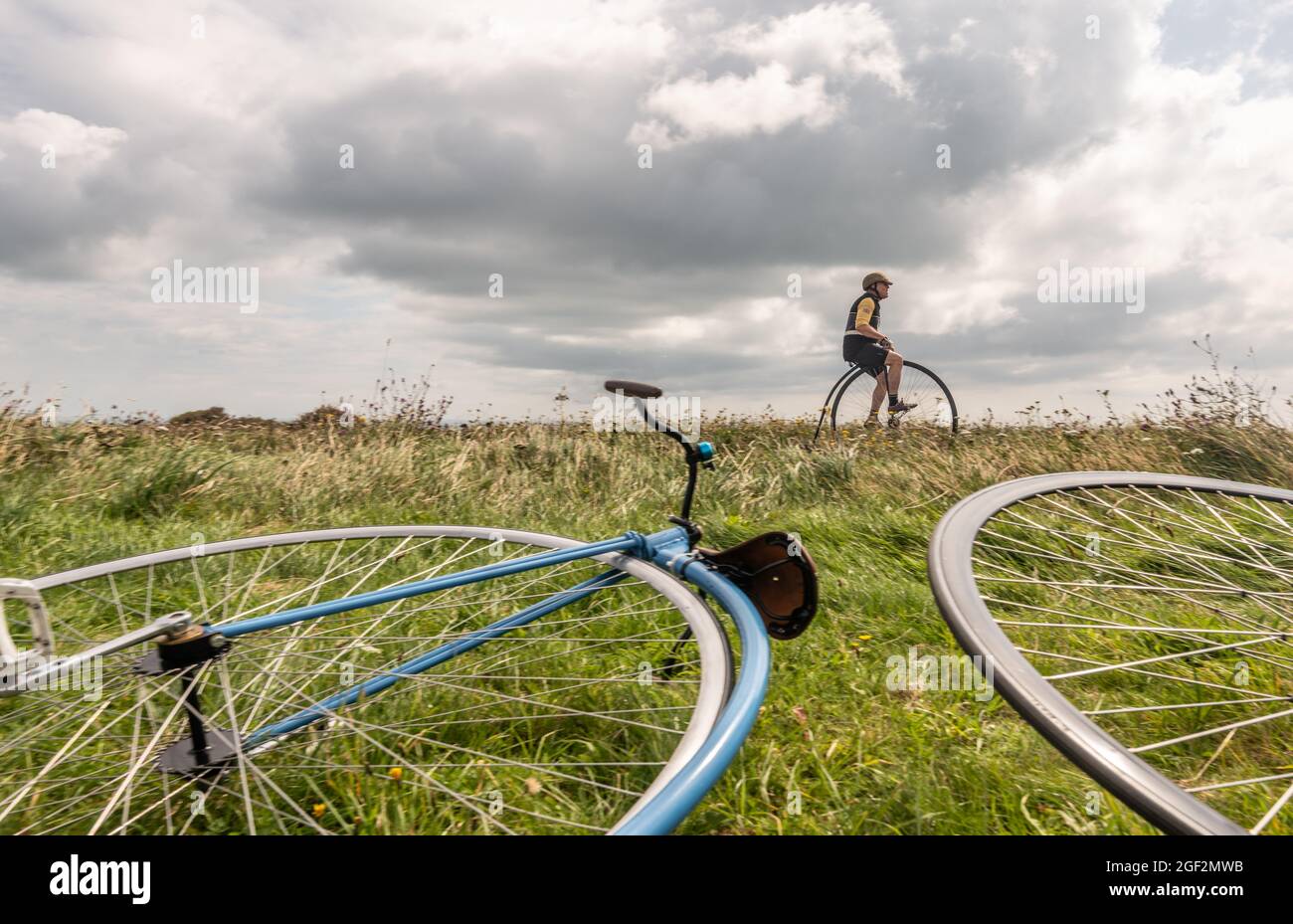 A cyclist races up to Beachy Head from Eastbourne for the Beachy Head ...