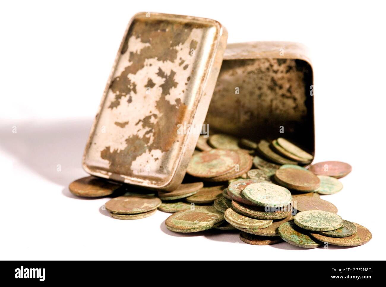 old Austrian coins from a rusty tin can Stock Photo - Alamy