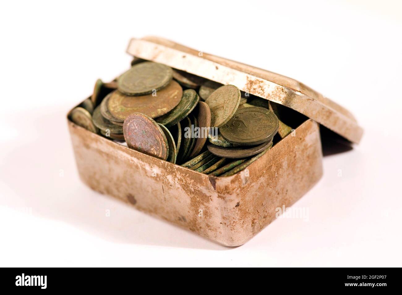 old Austrian coins in a rusty tin can Stock Photo - Alamy