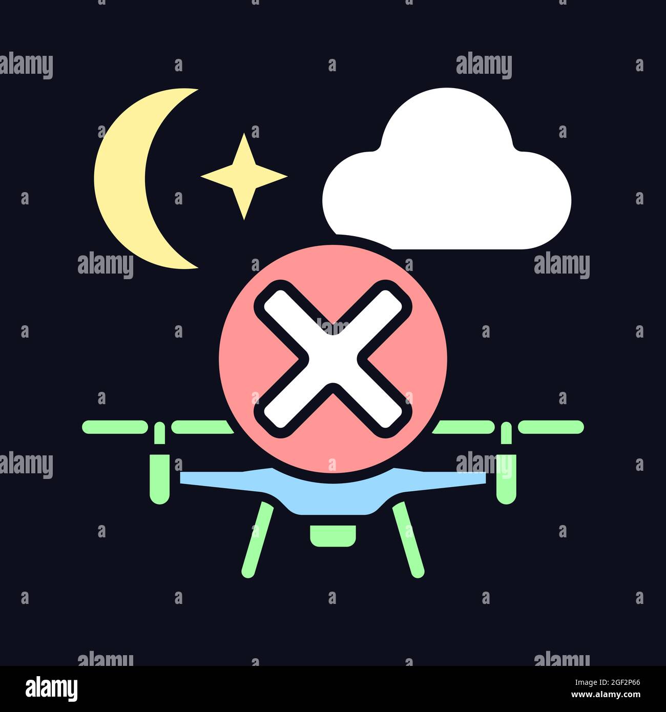 Dont fly drone at night RGB color manual label icon for dark theme ...