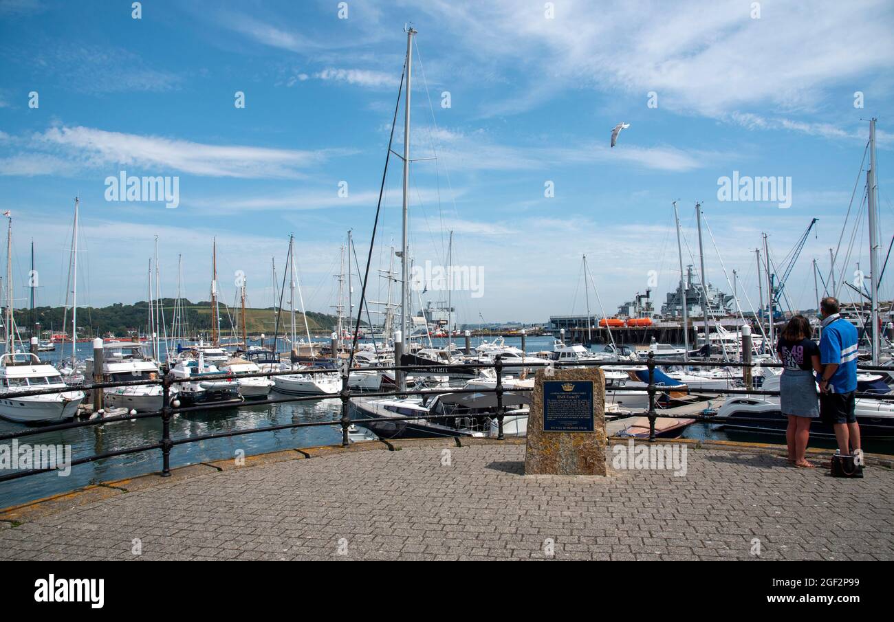 Falmouth, Cornwall, England, UK. 2021. The HMS Forte IV marker plaque ...