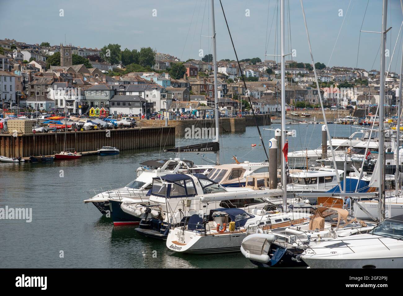 Falmouth, Cornwall, England, UK. 2021. Overview of small boat berths ...