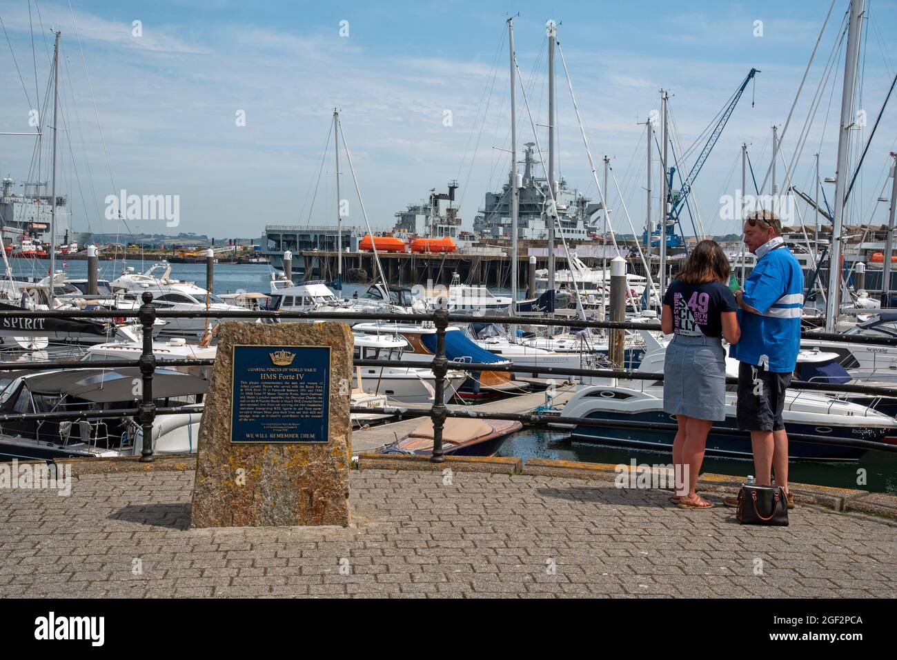 Falmouth, Cornwall, England, UK. 2021. The HMS Forte IV marker plaque ...