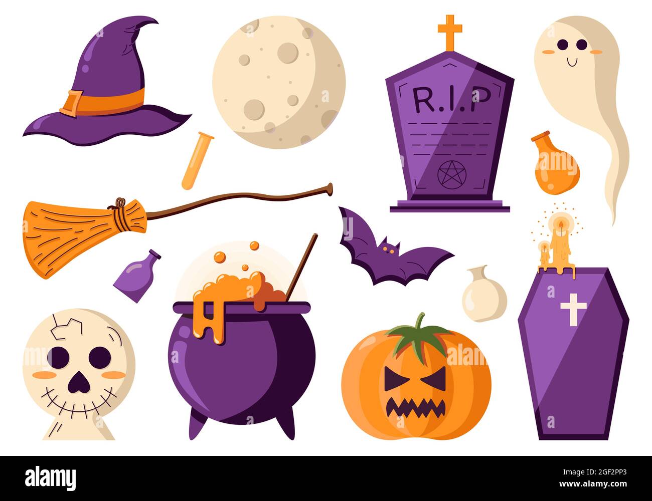 Icons set for a Halloween party, spooky and magical items in a flat ...