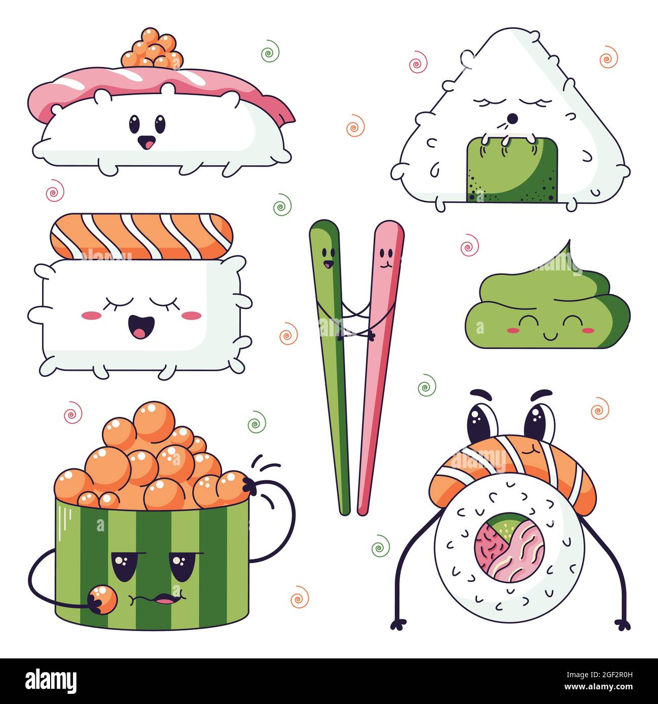 Kawaii sushi mix set with tuna, salmon, shrimp and other seafood ...