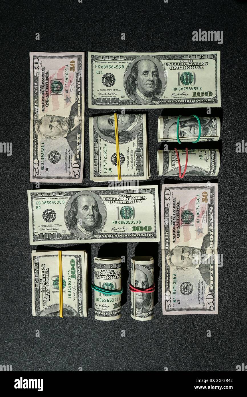 Us dollar bills are creative layout. Business concept, development ...