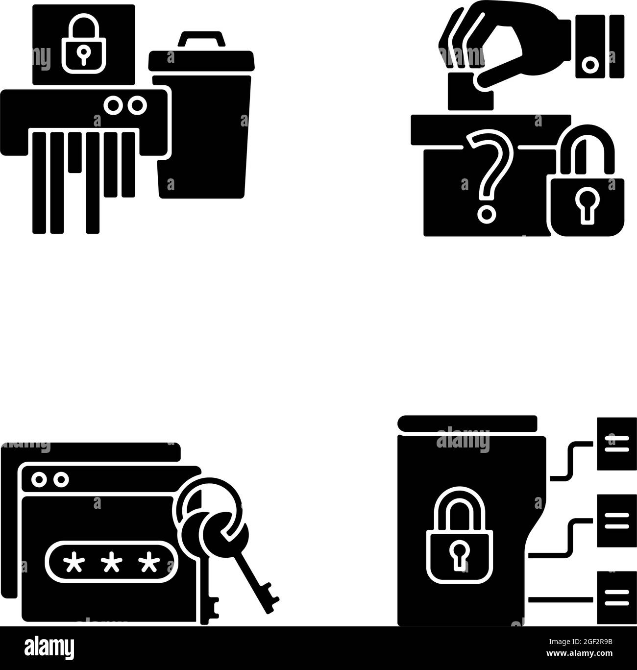 Data sensitivity black glyph icons set on white space Stock Vector ...