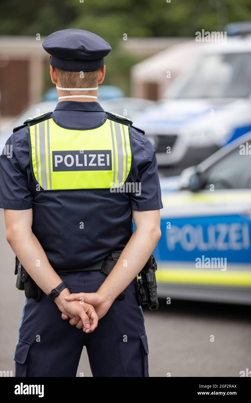 Nuremberg, Germany. 23rd Aug, 2021. Police officers present new ...