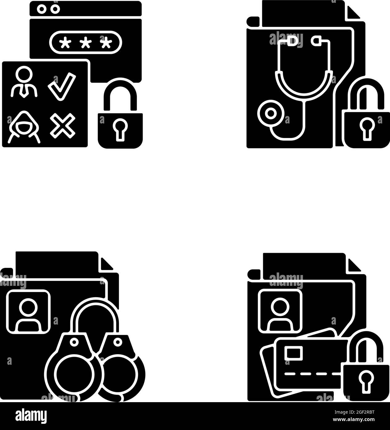 Information sensitivity black glyph icons set on white space Stock ...