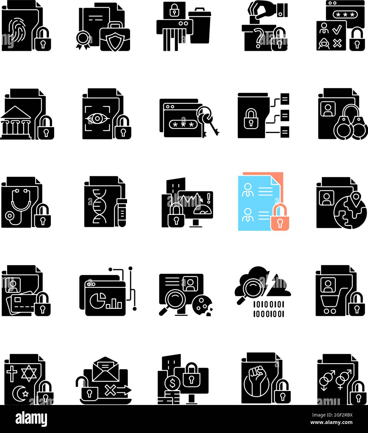 Sensitive information types black glyph icons set on white space Stock ...