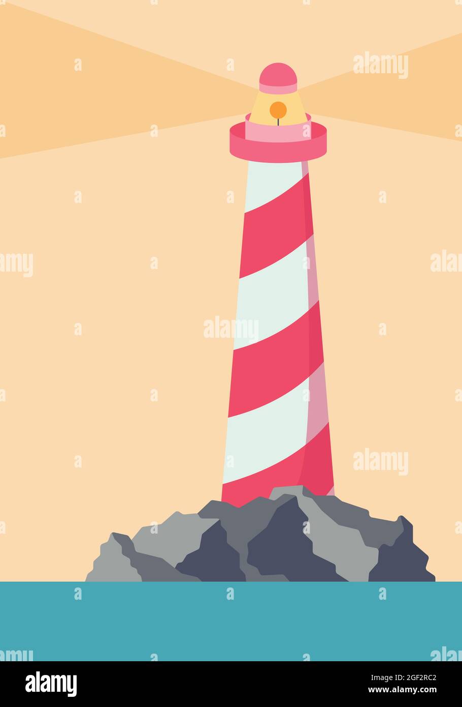 Vector postcard of a simple landscape of a lighthouse in the ocean on a ...