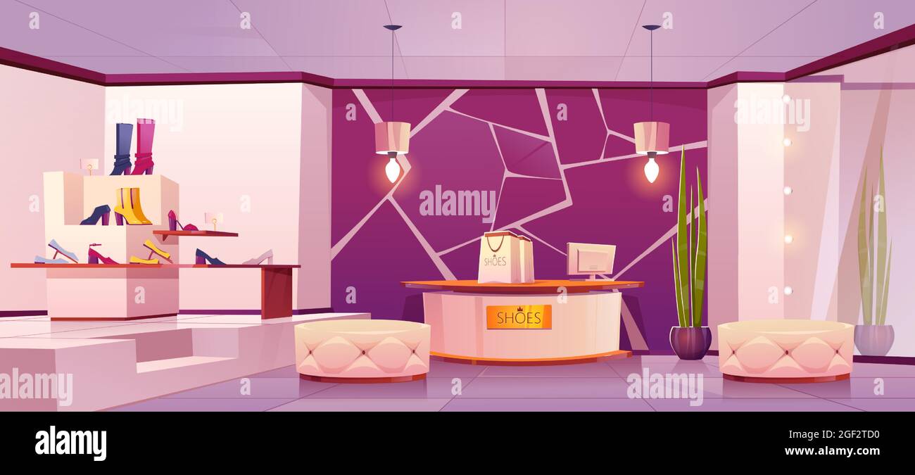 Shoes store interior with women footwear on rack Stock Vector Image ...