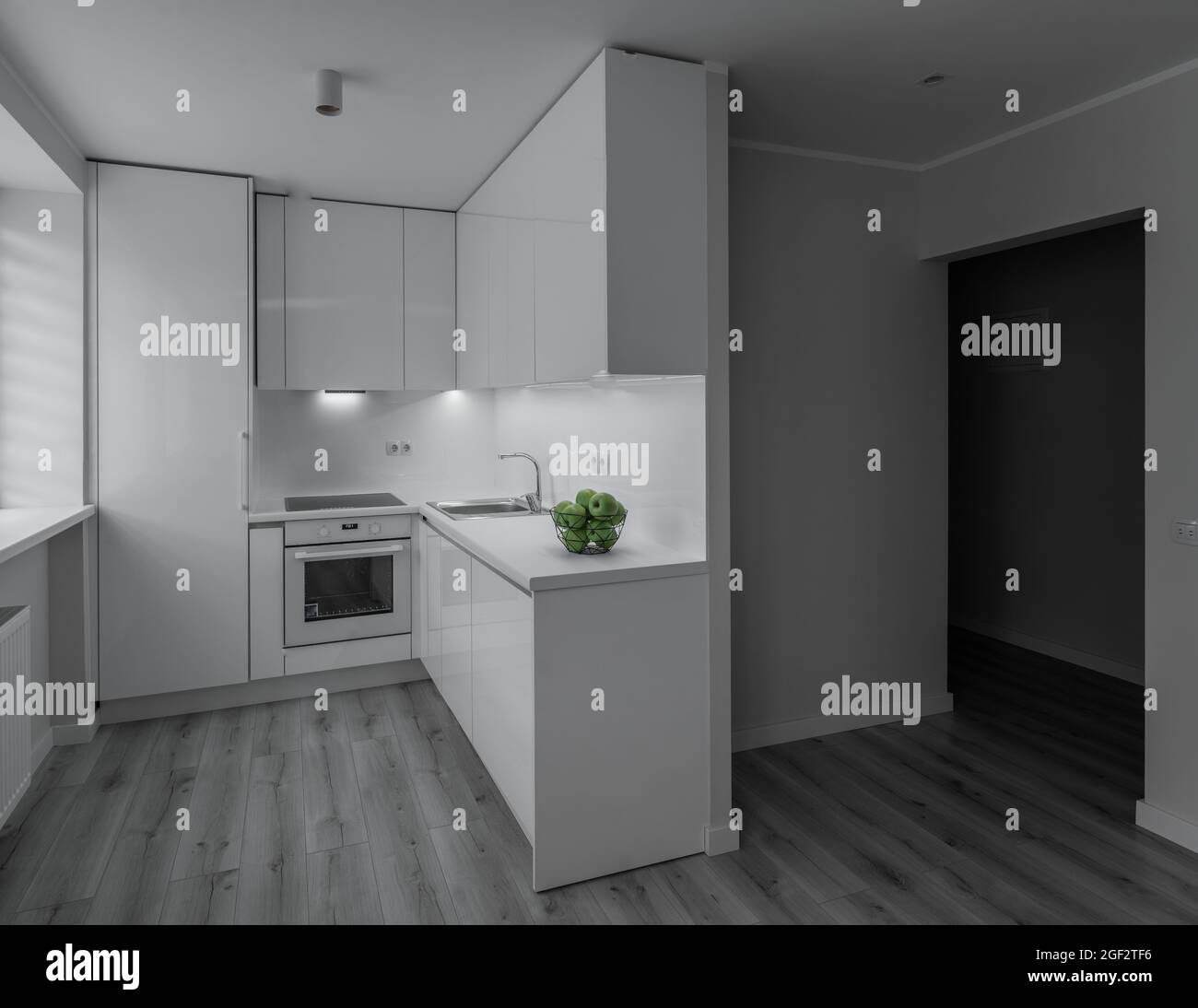 Modern interior of renovated studio apartment without furniture. White ...