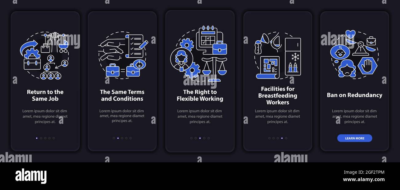 Return to work employee rights dark onboarding mobileapp page screen ...