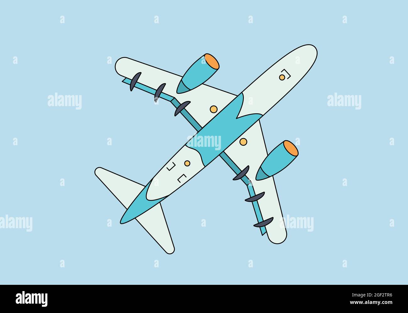 Cartoon illustration of flying airplane, simple icon isolated on a blue ...
