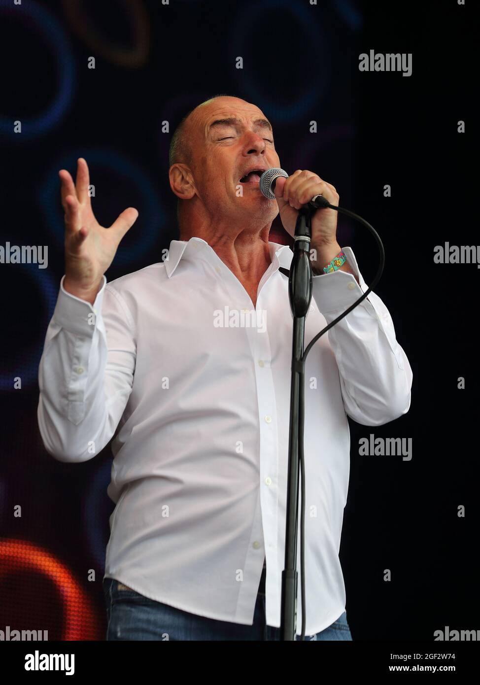 Peter Cox of Go West performed live on stage at the Rewind South 80s ...