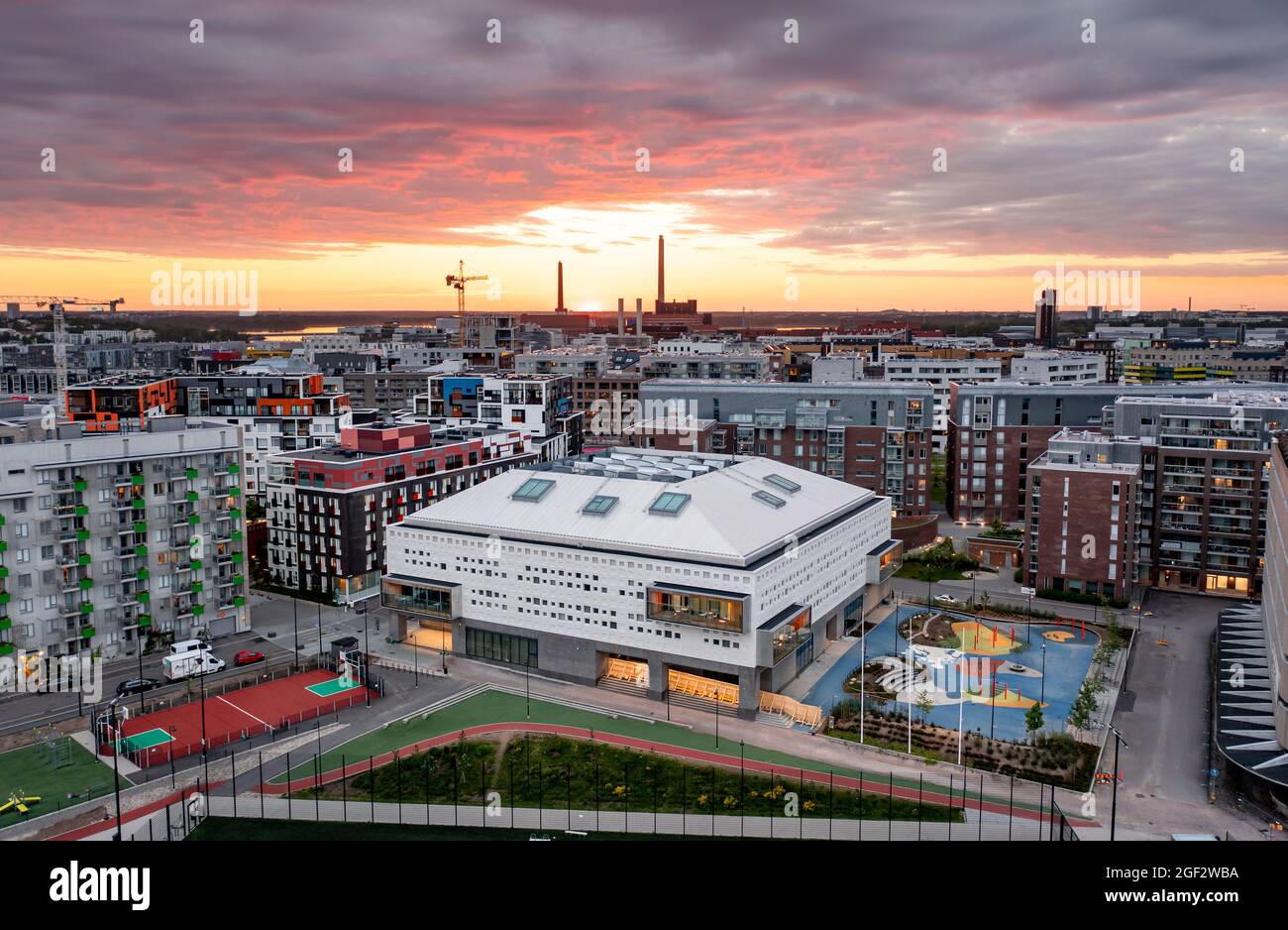 Helsinki, Finland - June 2, 2021: Aerial view of the modern school ...