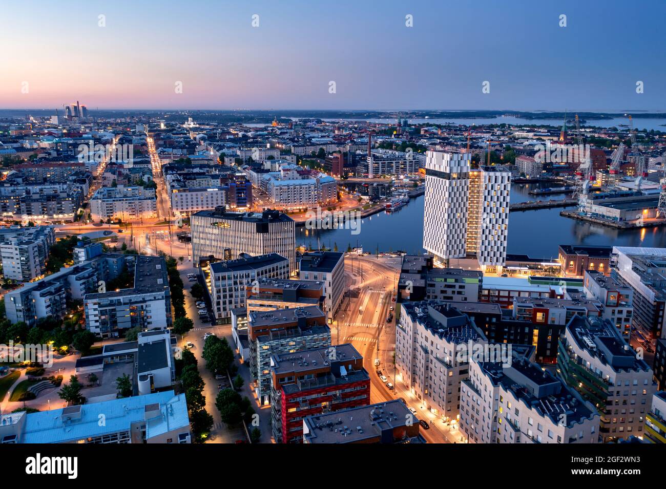Aerial view of the modern neighborhood Jatkasaari of Helsinki, Finland ...