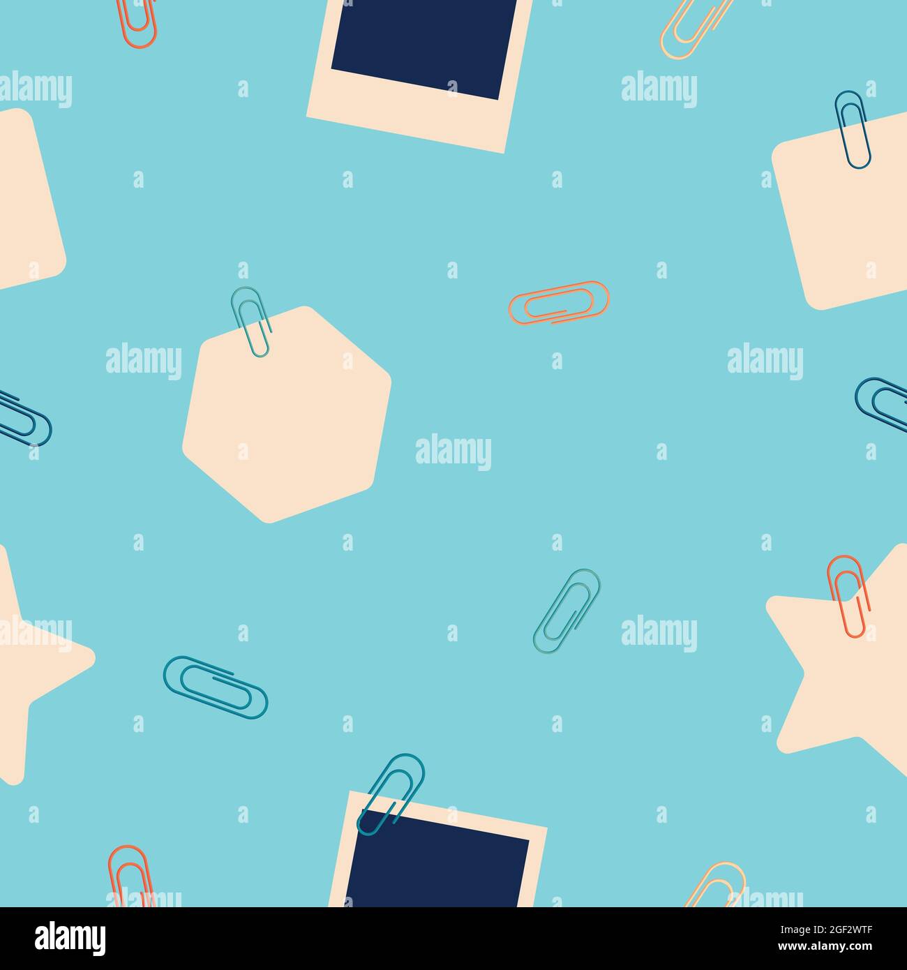 Seamless patter in cartoon flat style of multi-coloured paper clip with ...