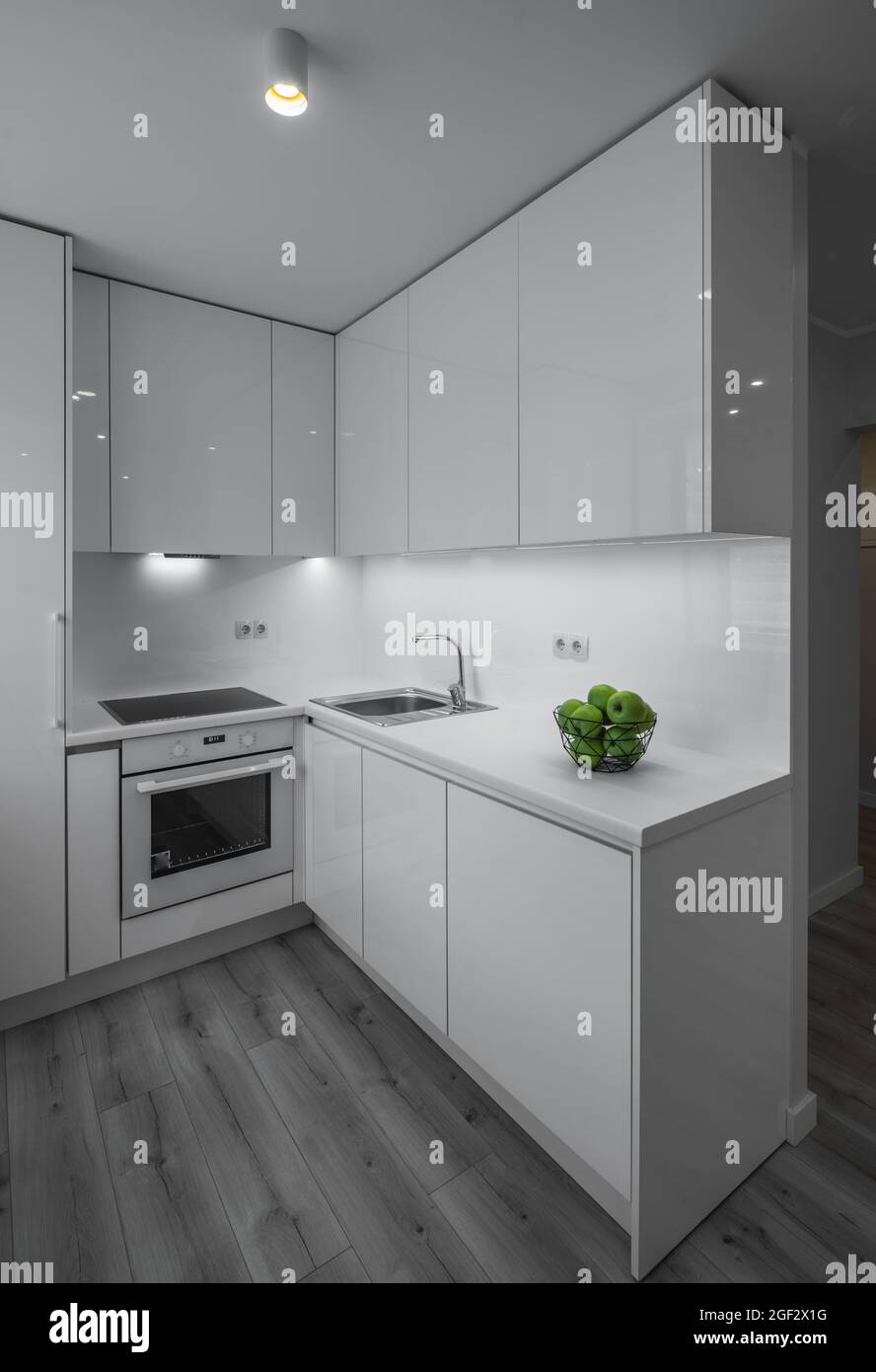 Modern interior of luxury studio apartment after renovation. White ...