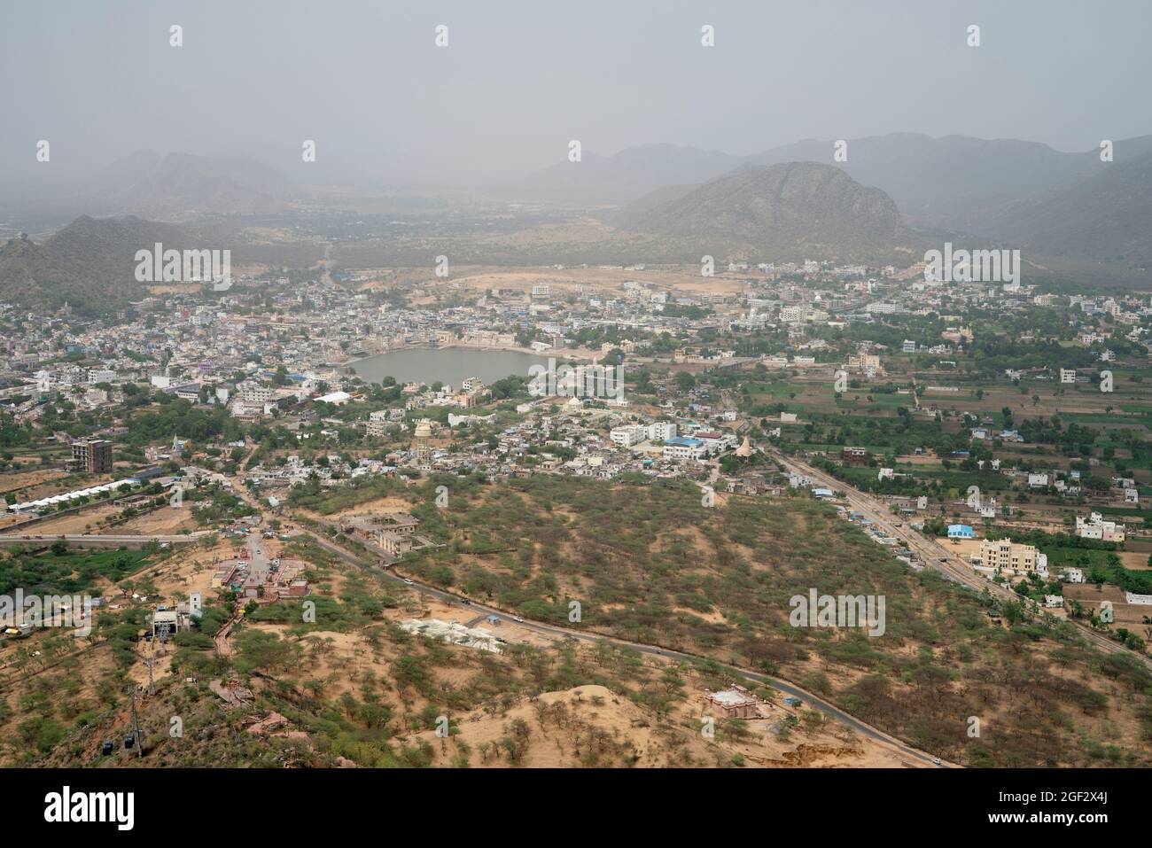 Birds-eye-view of Pushkar city and Pushkar lake from Savitri mata ...