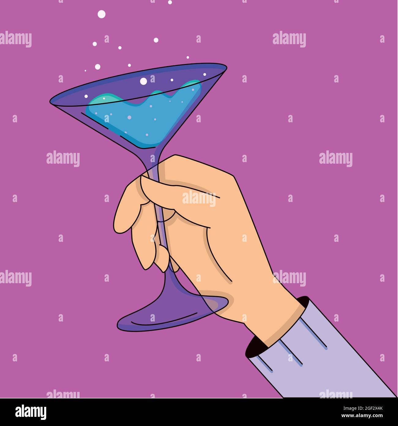 Illustration of celebration, hand with glass of cocktail, drinking ...