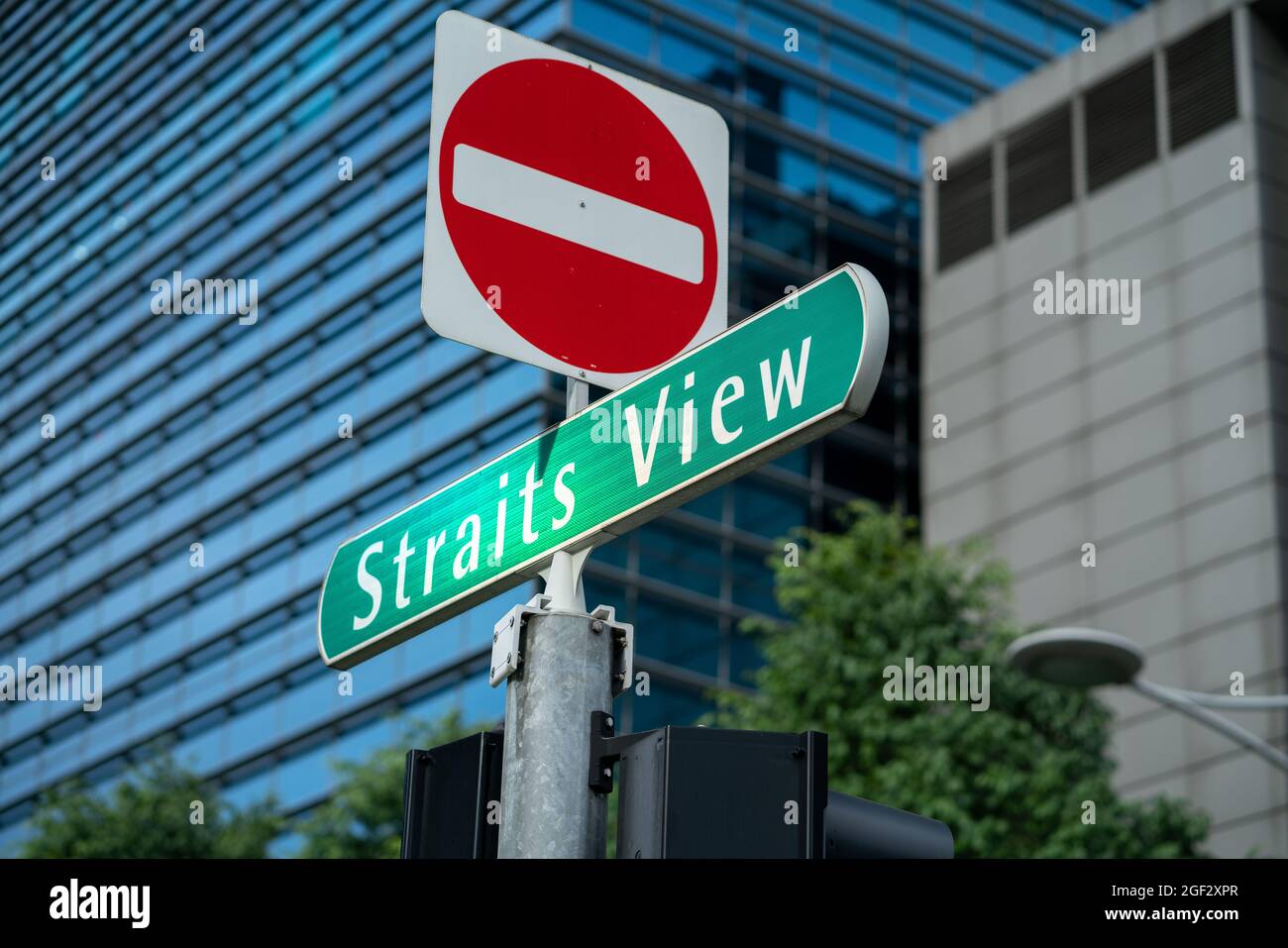 Street information sign at Straits View street downtown Singapore Stock ...