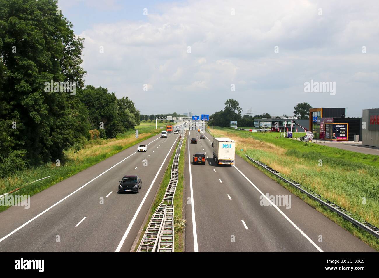 Traffic on motorway A28 at Wezep heading to Zwolle or Amersfoort in the ...